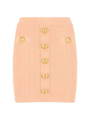 Balmain Button-detailed Ribbed Viscose-blend Skirt - Pink