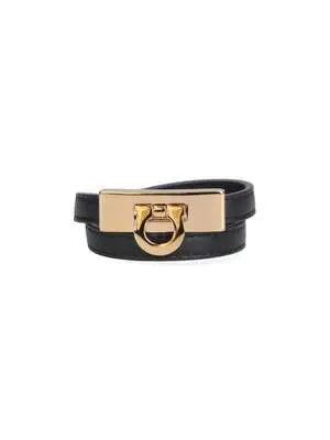 FERRAGAMO Bijoux Calf Leather & Brass Accessory - Black