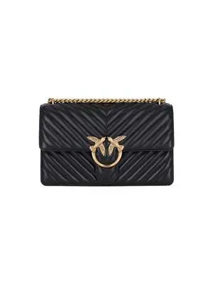Pinko 100% Goatskin Crossbody Bag With Chain Strap - Black