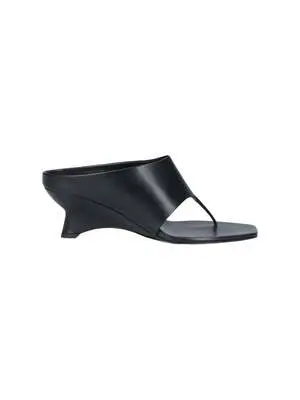 Khaite 100% Leather Wedge Thong Sandals - Black