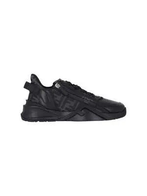 Fendi Calf Leather And Technical Fabric Sneakers With Logo Detailing - Black