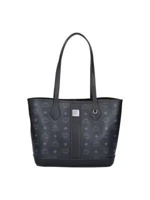 Mcm Polyurethane & Cotton Handbag With Cowhide Trim - Black