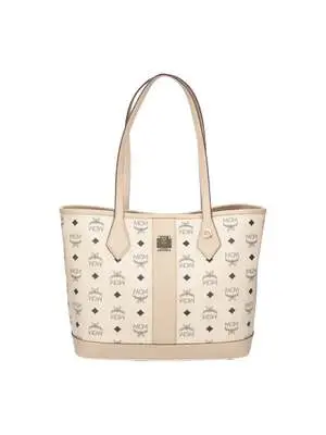 Mcm MCM Monogrammed Leather Trimmed Tote Bag Beige