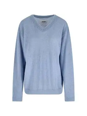 MYTHINKS Alpaca-blend V-neck Knit Sweater - Blue