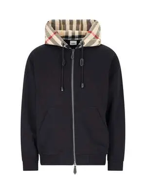 Burberry Cotton Check Pattern Drawstring Hooded Sweater With Front Zip Fw25