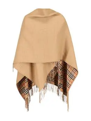 Burberry Reversible Wool Cape With Fringed Edges Sizing - Beige