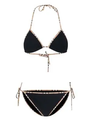 Burberry Halterneck Bikini With Check Edging - Black