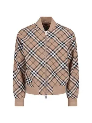 Burberry Checked Wool-blend Bomber Jacket - Beige