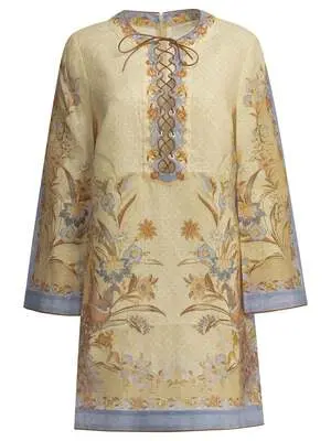 Zimmermann Printed Linen Mini Tunic Dress - Beige