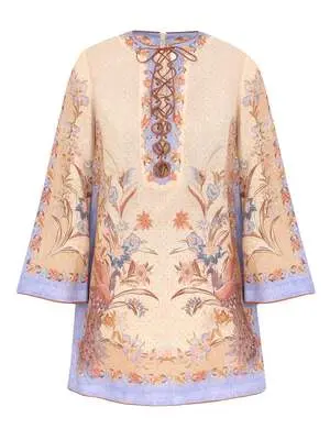 Zimmermann Printed Linen Mini Tunic Dress - Beige