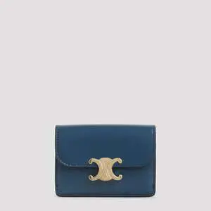 Celine Mini Calf Leather Card Holder With Flap - Blue