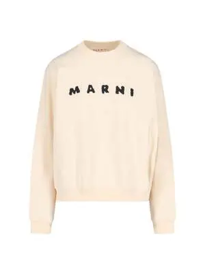 Marni Logo Crewneck Sweatshirt In Organic Cotton - White