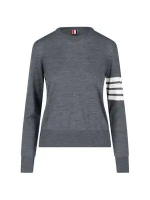 Thom Browne 100% Virgin Wool Crewneck Sweater With Signature Stripes - Grey