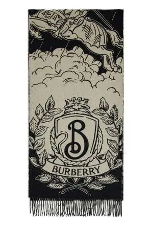 Burberry Reversible Cashmere Scarf With Fringed Edges And Jacquard Natural Pattern