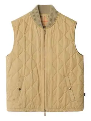 Burberry Quilted Cotton Vest With Two-way Zip Closure - Beige