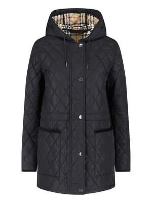 Burberry Quilted Hooded Coat With Signature Check Lining
