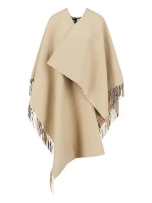 Burberry 100% Wool Cape With Fringe - Beige