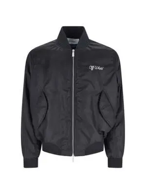 Off-White Polyamide Zip-front Jacket With Viscose & Cupro Lining - Black