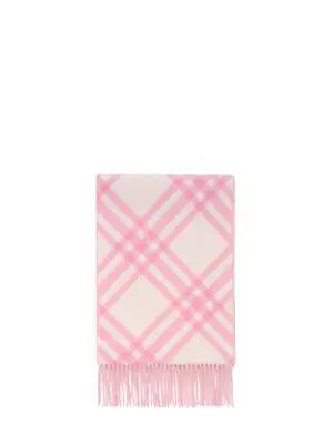 Burberry Fringed Edge Check Pattern Scarf - Pink