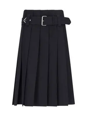 Prada Pleated Belted Midi Skirt