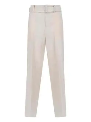 LARDINI Tailored Linen Blend Trousers With Belt - White