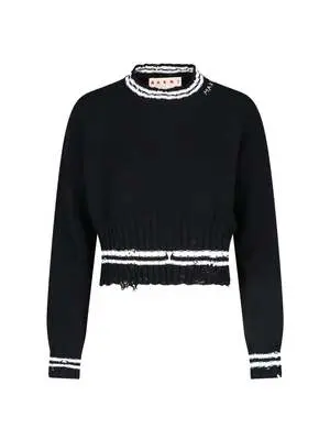 Marni Cropped Crewneck Sweater - Black