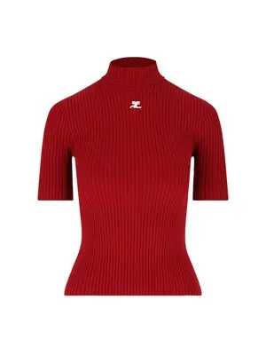 COURREGES COURRÈGES Ribbed High Neck Sweater Red