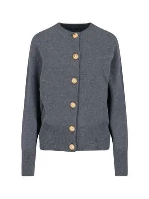 Balmain Cashmere And Virgin Wool Buttoned Sweater - Grey