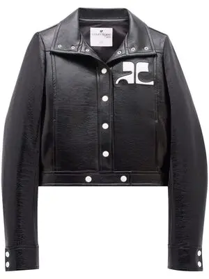 COURREGES Faux Leather Jacket With Logo Detail - Black