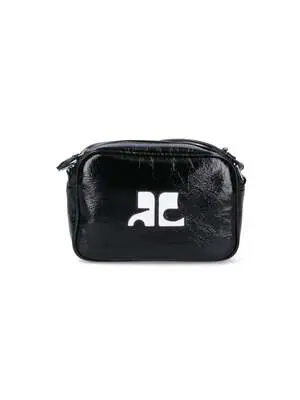 COURREGES Varnished Leather Crossbody Bag With Logo Detail - Black