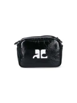 COURREGES Varnished Leather Crossbody Bag With Logo Detail - Black