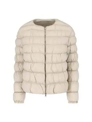 Herno Quilted Down Puffer Jacket With Zip Up And Band Collar - White