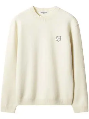 Maison Kitsuné 100% Wool Cardigan With Fox Applique - Ecru