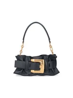 Balmain Calf Leather Elegant Shoulder Bag - Black