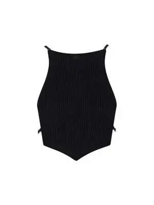 COURREGES Ribbed Draped Viscose-blend Top - Black