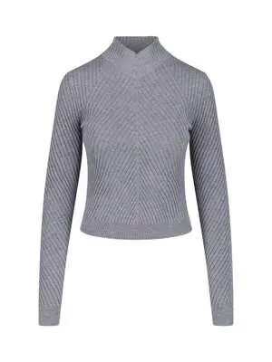 Victoria Beckham Merino Wool Ribbed Knit Sweater - Grey
