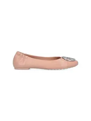 Tory Burch Leather Ballet Flat With Logo Medallion