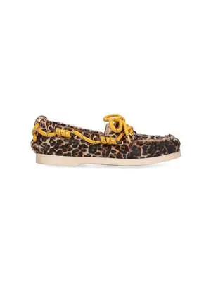 GOLDEN GOOSE Leopard Print Flat Loafers With Contrast Laces - Brown