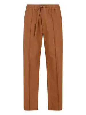 Valentino Garavani 100% Cotton Drawstring Waist Trousers - Brown