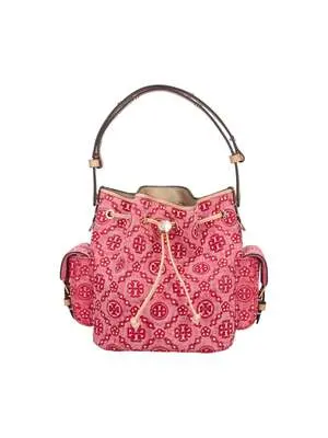 Tory Burch Monogrammed Bucket Bag With Leather Trim - Red