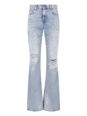 HAIKURE Distressed Wide Leg Jeans - Light Blue
