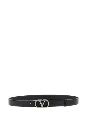 Valentino Garavani V Logo Leather Belt - Black