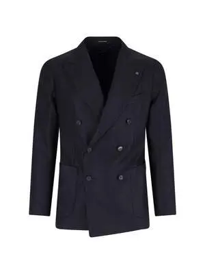 Tagliatore Double-breasted Linen-cotton Tailored Jacket With Notch Lapels