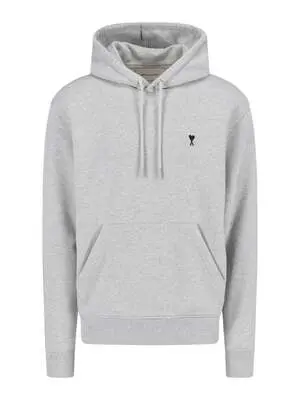 AMI Paris De Coeur Pullover Hoodie - Grey