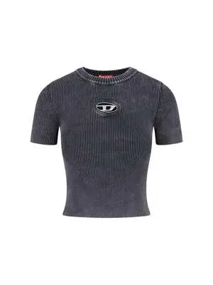 DIESEL® Ribbed Cropped T-shirt With Logo Detail - Black