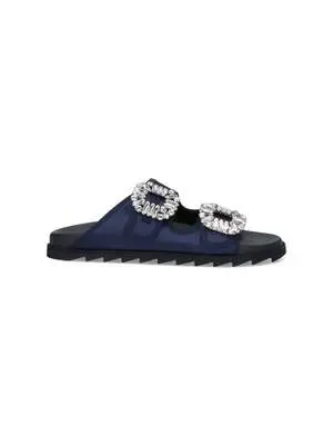 ROGER VIVIER Embellished Buckle Slide Sandals - Blue