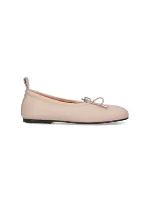 ALOHAS 100% Leather Ballet Flats With Bow Detail - Cream