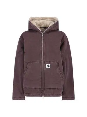 Carhartt Work In Progress Zip Up Hooded Cotton Jacket With Sherpa Lining - Red