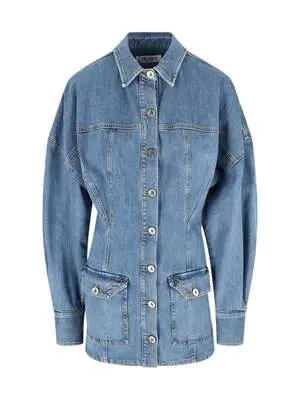 Attico Denim Shirt Dress With Patch Pockets - Blue