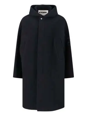 JIL SANDER Virgin Wool Hooded Jacket - Black
